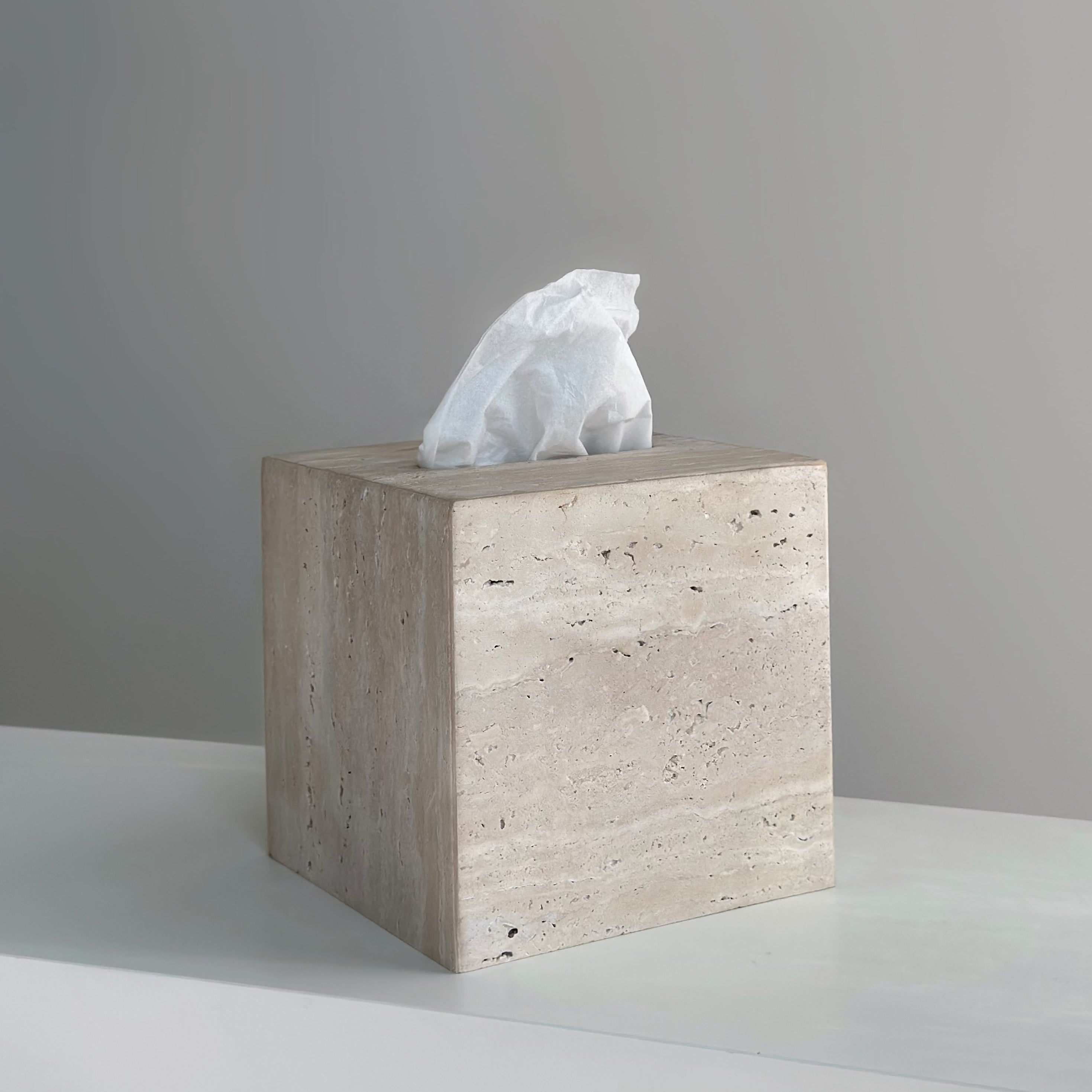 Handmade Cube Travertine Tissue Boxes – Natura Living Dubai