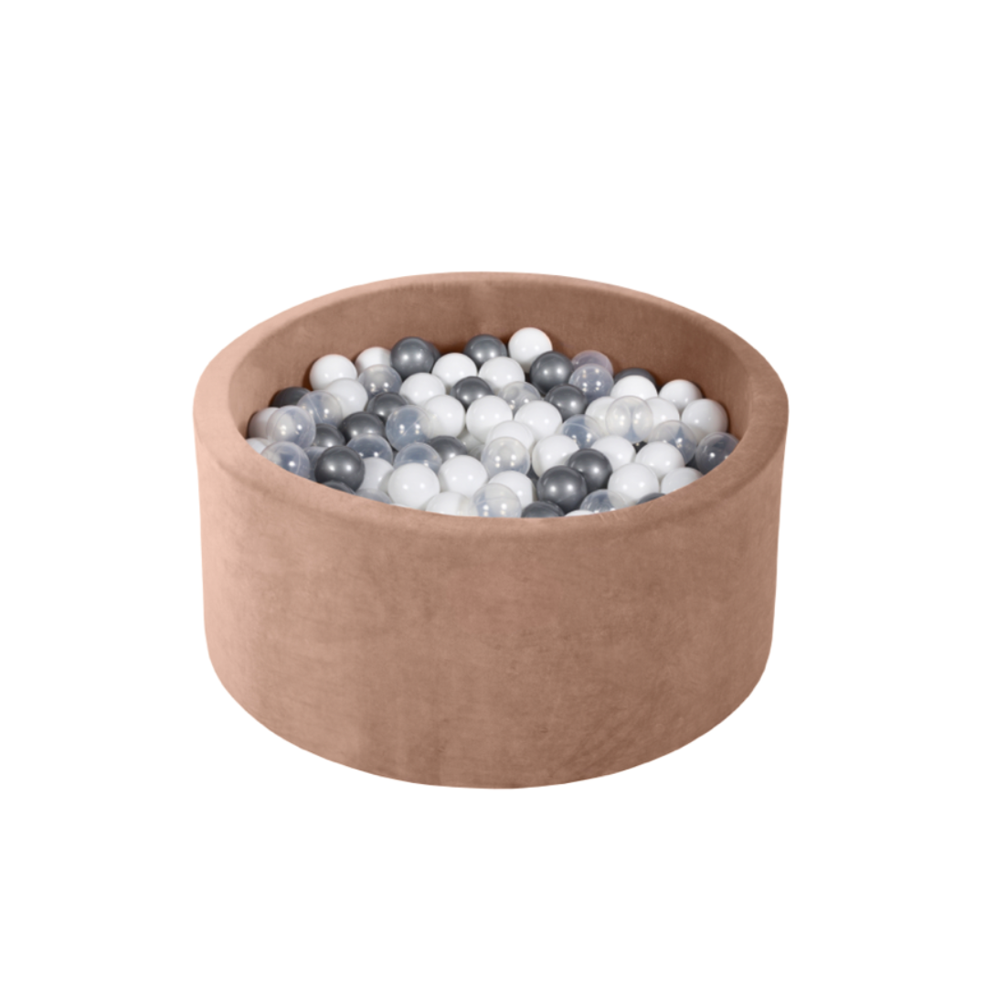 Round Ball Pit - Velvet Mocha - 90X40 W200 Balls (White, Transparent ...